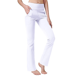 nuveti Women's High Waisted Boot Cut Yoga Pants 4 Pockets Workout Pants Tummy Control Women Bootleg Work Pants Dress Pants (White, Large)