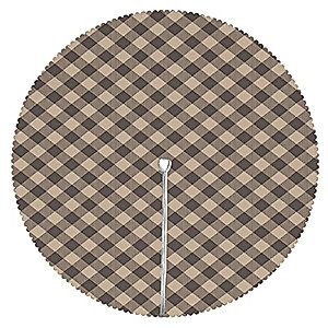 Lirduipu Brown Plaid Pattern Round Outdoor Tablecloth,Outdoor and Indoor Round Tablecloth with Umbrella Hole and Zipper,for Umbrella Table Patio Garden(52" Round,Pale Sepia Dark Taupe)