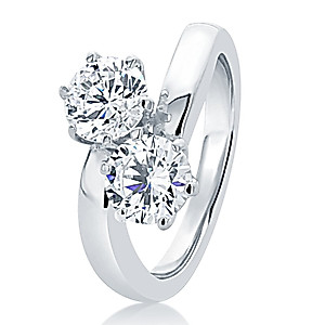 DoubleAccent Sterling Silver Ring Wedding Ring Round 1.7 carat CZ Stone Two-Stone by-your-side Engagement Ring 12MM (Size 5 to 10), 7