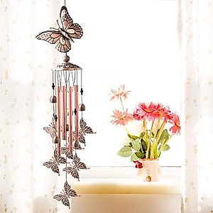 Wind Chimes for Outside,34 inch Butterfly Wind Chime with 4 Large Aluminum Tubes & S Hook,Outdoor Indoor Hanging Decor Windchimes for Garden, Patio, Backyard or Porch