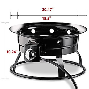 LEISURELIFE Propane Gas Fire Pit for Outdoor Camping Portable Fire Bowl for Outside with Carry Handle Including CSA Regulating Valve &10" Gas Hose (Installed) 18.5" Diameter 58000 BTU/HR Black