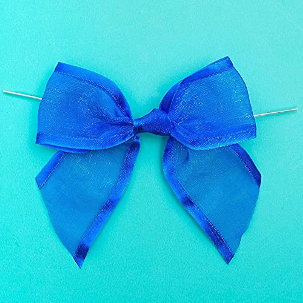 Blue Organza Bow Twist Ties for Favors and Treat Bags (1.5 Inches, 36 Pack)