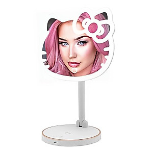 Impressions Vanity Hello Kitty Tabletop Mount LED Rechargeable Makeup Mirror with 360 Degree Rotation, Touch Sensor Desk Mirror with Light Strip and Adjustable Brightness