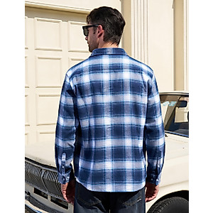 MAGCOMSEN Plaid Shirts for Men Flannel Shirts Long Sleeve Shirts Casual Shirts Work Shirts Athletic Shirts Mens Work Shirt Corduroy Shirts for Men Blue White