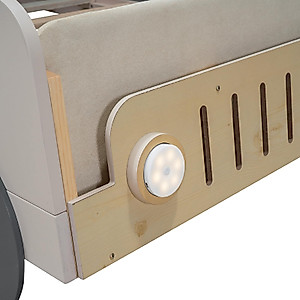 KTATK Twin Size Car Pillow,Ceiling Cloth and LED Light, Wood Platform Beds w/Canopy Frame, No Box Spring Needed,for Kid Adult Boy Girl,Natural