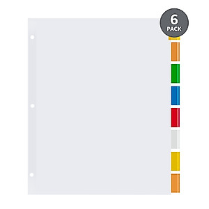 Amazon Basics 3 Ring Binder Dividers With 5 Tabs, Paper Binder Dividers, Insertable Multicolor Plastic Tabs, Pack of 12 Sets (60 Dividers Total)