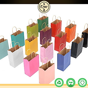 qiqee 60 pcs Kraft Bags with Handles 7.6"x4.75"x10.5" Medium Gift Paper Bags 16 Different Solid Color Bags
