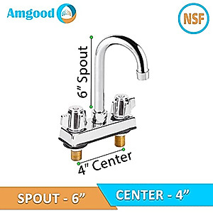 AmGood Deck Mount Kitchen Sink Gooseneck Faucet | 6" Swivel Spout | 4" Center | NSF | Commercial Kitchen Utility Laundry