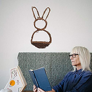 Amosfun Grapevine Wreath Rabbit Shape Basket Vine Branch Wreath Decorative Wooden Twig for Easter DIY Crafts Door House Holiday Party Decoration