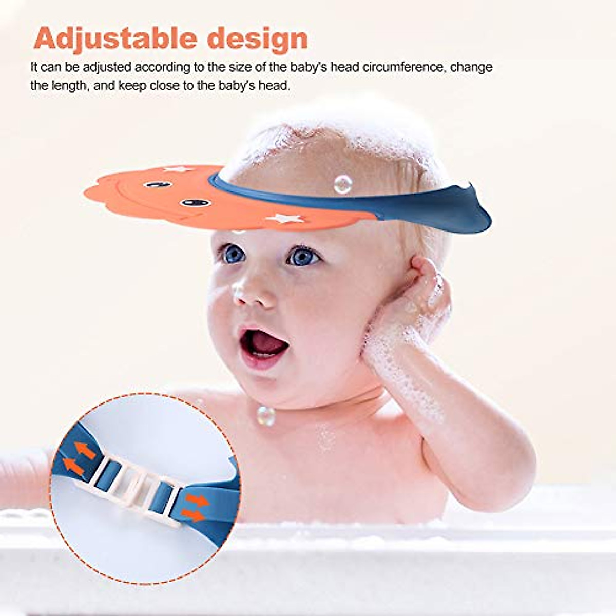 Denpetec Baby Shower Cap,Adjustable Bath Silicone Shower Cap for Kids,Large Hair Washing Hat for Toddlers