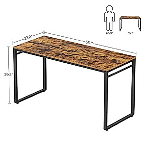 VASAGLE Computer Writing Desk, 55 Inch Office Study Table, Work from Home, with 8 Hooks, Metal Frame, Industrial, 55.1", Rustic Brown