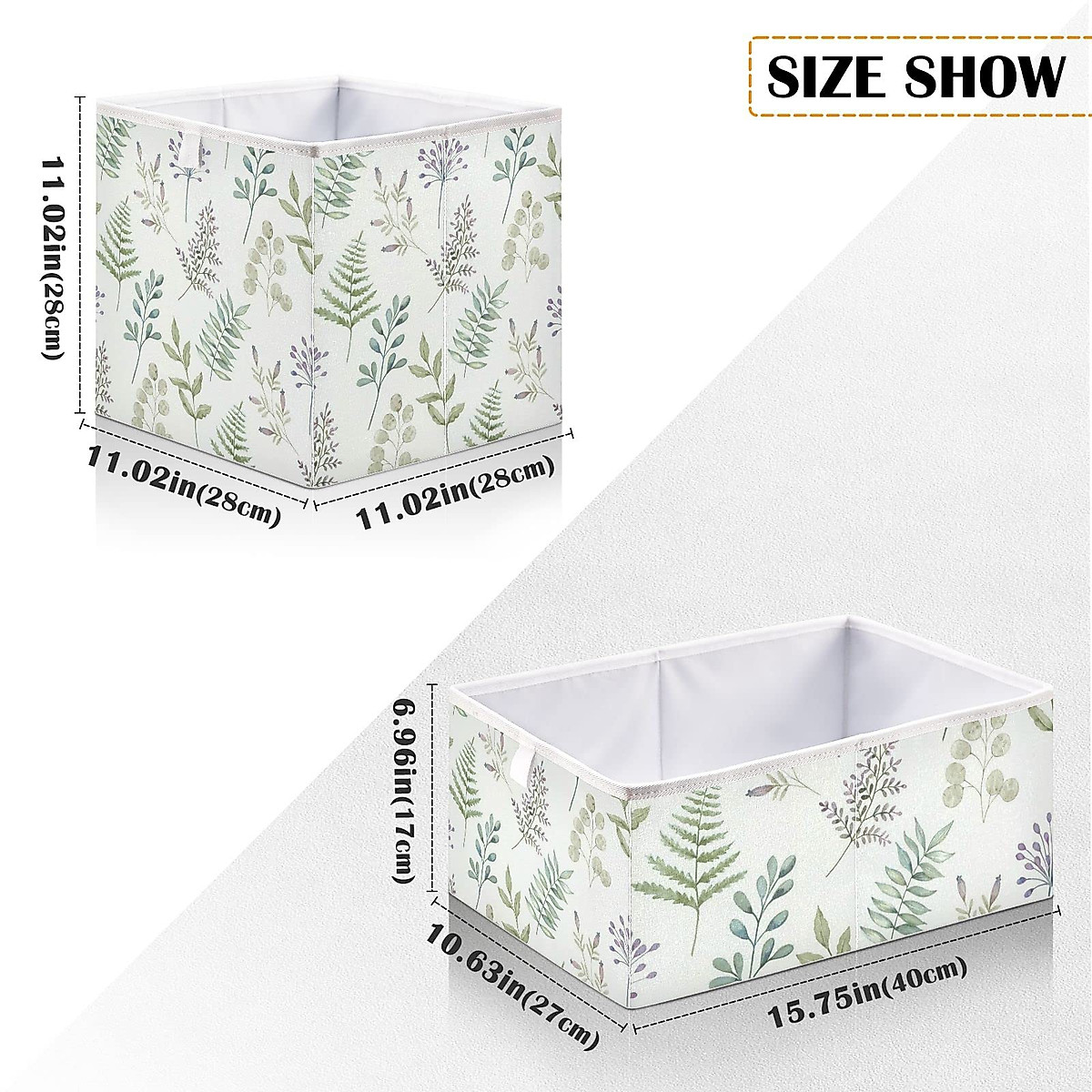 Kigai Storage Basket White Flowers Leaves Foldable Storage Bin 15.8 x 10.6 x 7 Inches Cube Storage Baskets Box for Shelves Closet Laundry Nursery Bedroom Home Decor