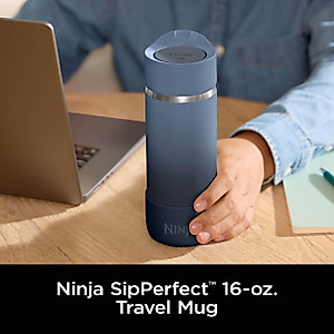 Ninja, Travel Mug, Sip Perfect 16oz, Brings Hot Drinks to Sippable Temperature in Minutes, Stainless Steel, Leak Proof, Dishwasher Safe, Metal Insulated Tumbler, Navy, DW1603NV