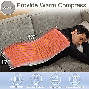 Heating Pad for Back Pain Relief, Electric Heating Pads for Cramps/Neck/Waist/Shoulder with 6 Heat Settings 4 Timers and Auto-Off,Moist & Dry Heat Optionf(33"x17",Sliver Gray)