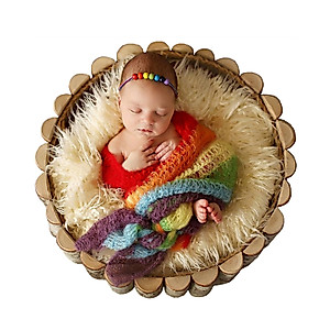 Newborn Baby Stretch Knit Wrap,Photography Photo Props Rainbow Tassel Blanket Include Headband