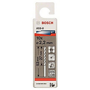 Bosch 2608595052 Metal Drill Bit Hss-G 2, 2mmx27mmx53mm 10 Pcs