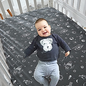 Brandream Milky Way Space Galaxy 3-Piece Baby Boy Girl Nursery Crib Bedding Set with Spaceship Rocket Theme - Black and White Bedding