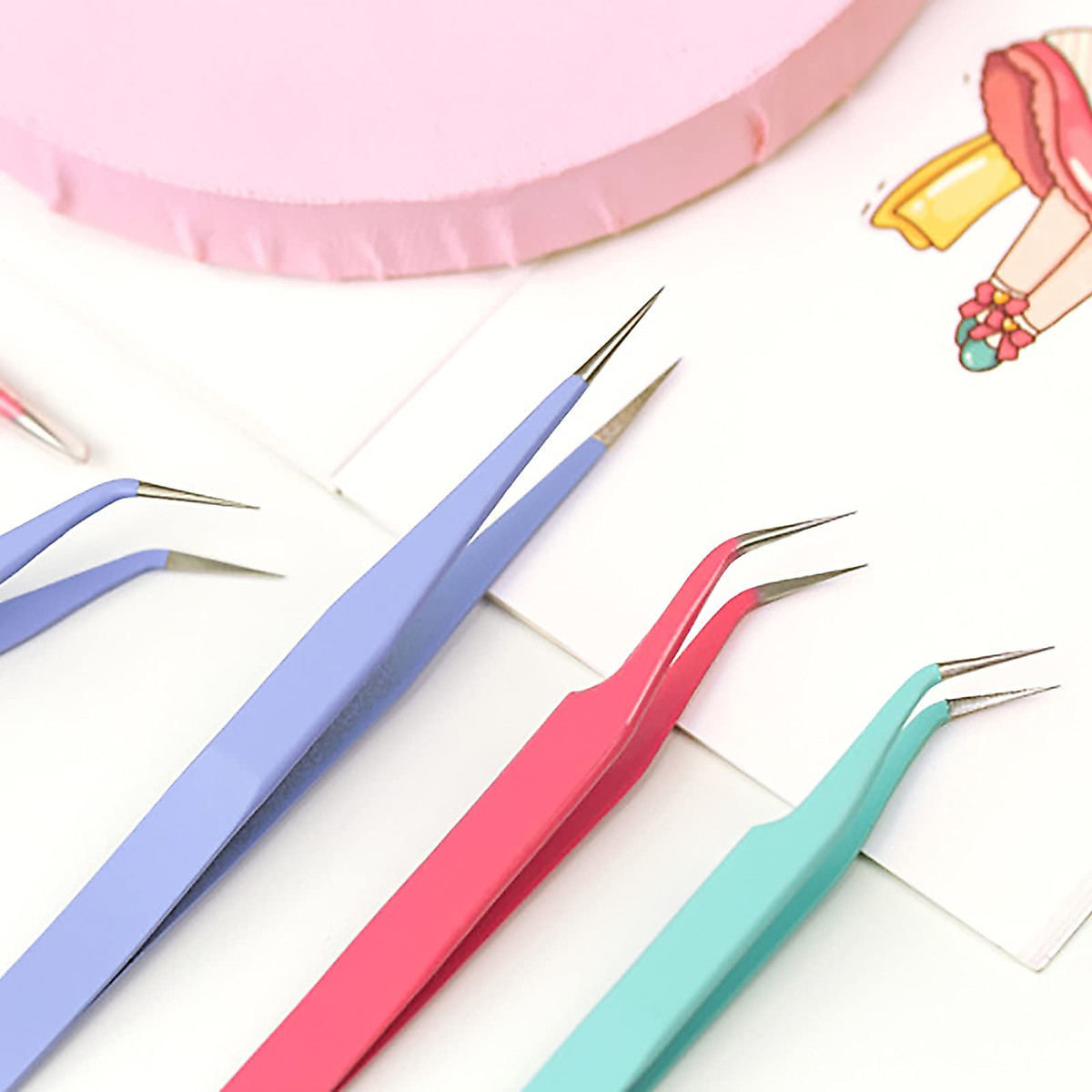 MAXLEAF 2pcs Stainless Tweezers Straight Curved Tweezers for Stickers Eyelash Extensions Precision Electronics Nail Rhinestone Jewelry, Scrapbooking Tools (Purple)