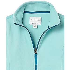 Amazon Essentials Girls' Polar Fleece Full-Zip Mock Jacket, Aqua Blue/Teal Blue, Small
