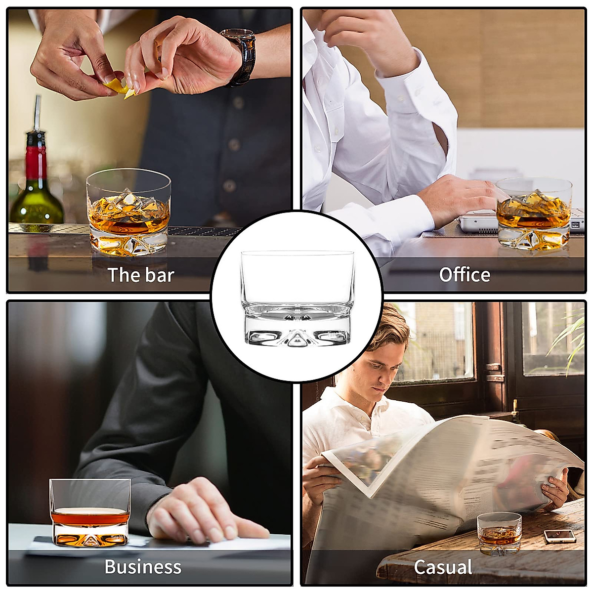 Whiskey Glasses-Drinking Glasses with Unique Cross-Shaped Bottom,Old Fashioned Rocks Glass Tumbler for Scotch, Cocktail,Home Bar Whiskey Gifts for Men,Whiskey Glass Set of 2