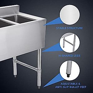 Profeeshaw NSF 3 Compartment Sink Commercial of Stainless Steel with 10'' x 14'' x 10'' Bowl Bar Utility Basin for Restaurant, Bar, Utility Room and Garage