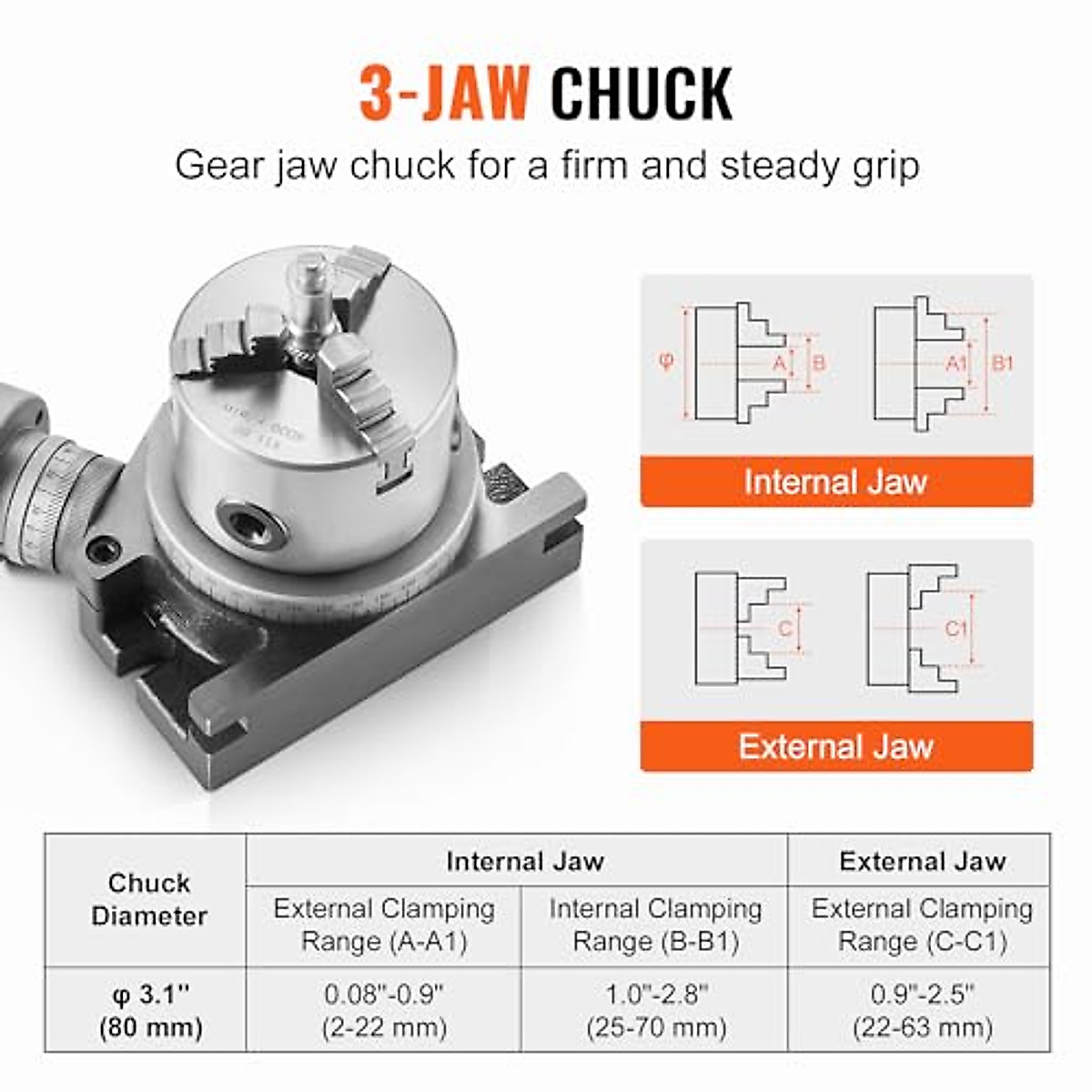 VEVOR Rotary Table for Milling Machines, 4''/ 100 mm, Horizontal Vertical Model Precision Milling Rotary Table, with 3.1''/80 mm 3-Jaw Chuck M10 T-Bolts Nuts, for Milling Engineering Indexing Tools