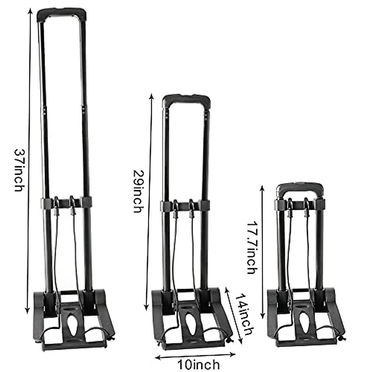 ZOENHOU 25KG 55Lbs Black Folding Hand Truck, Solid Construction Utility Cart, 2 Wheels Luggage Cart with 1 Roll Bungee Cord and 1 Pack Storage Pouch Compact, for Backpack, Travel, Office