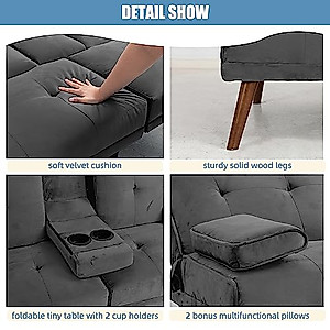 Shintenchi 60" Small Loveseat, 3 in 1 Cute Convertible Sofa Bed, Modern Futon Recliner Sleeper w/2 Cup Holder, Upholstered Folding Couch for Small Space, Dark Gray