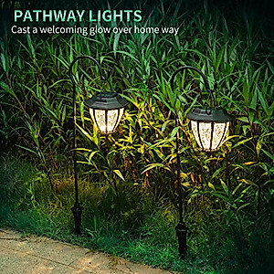 Viewsun Upgrade Hanging Solar Lights, 34 Inch Warm White Shepherd Hook Lights Waterproof Outdoor Decorative Solar Lantern Lights for Garden Decor, Pathway, Front Porch, 2 Pack