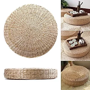 GOTOTOP Floor Seat Cushion, Woven Straw Yoga Meditation Cushion Round Pouf Tatami Yoga Seat Pillow Floor Mat Floor Pillow Sitting Cushion for Home Living Room Garden Dining Room Decoration