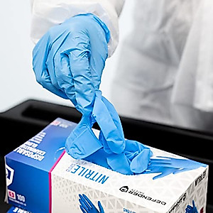 Defender Safety - Nitrile Powder-Free Disposable Medical Examination Gloves (Blue) (Medium)