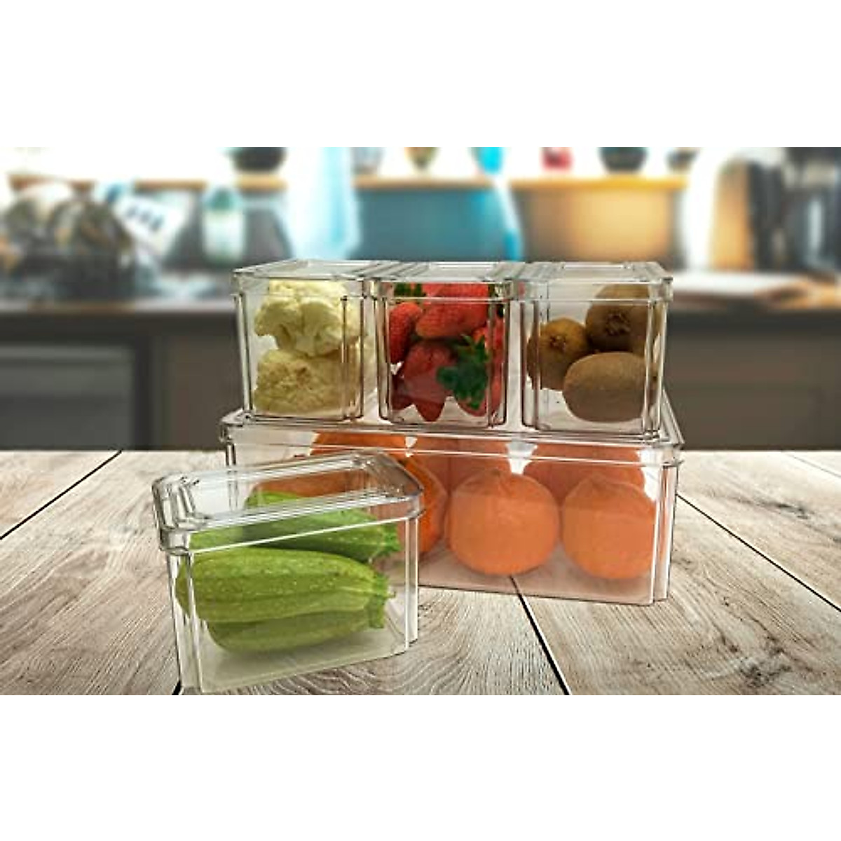 Plexel Refrigerator Organizer Bins, Fridge Organizer, Clear Plastic Food Storage Containers, Contenedores Para Organizar Cocina, Pantry Organization And Storage, with Removable Drain Tray. (3)