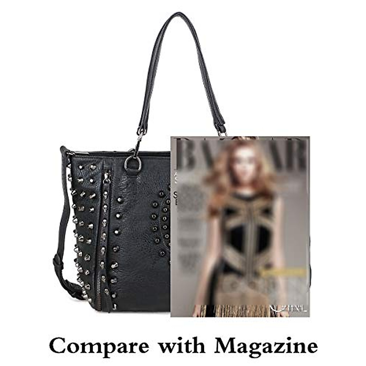 FiveloveTwo Skull Handbag Purse for Women Gothic Top-handle Shoulder Bag PU Leather Tote Satchel Black