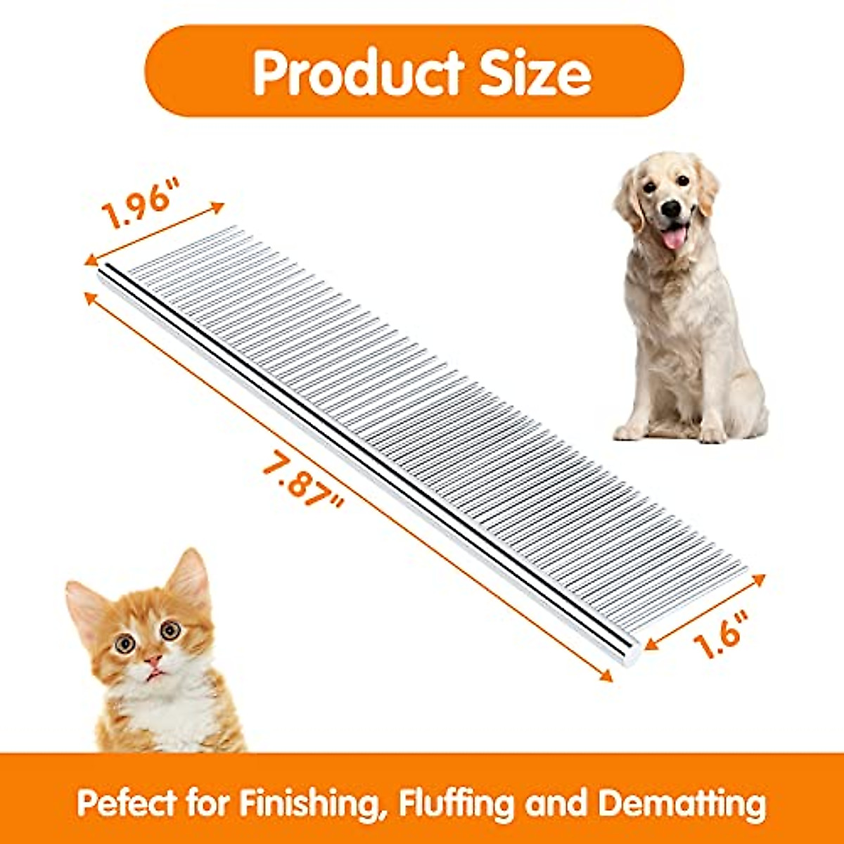 Pettom Pet Steel Grooming Tool Poodle Finishing Butter Comb 7 1/2-inch L