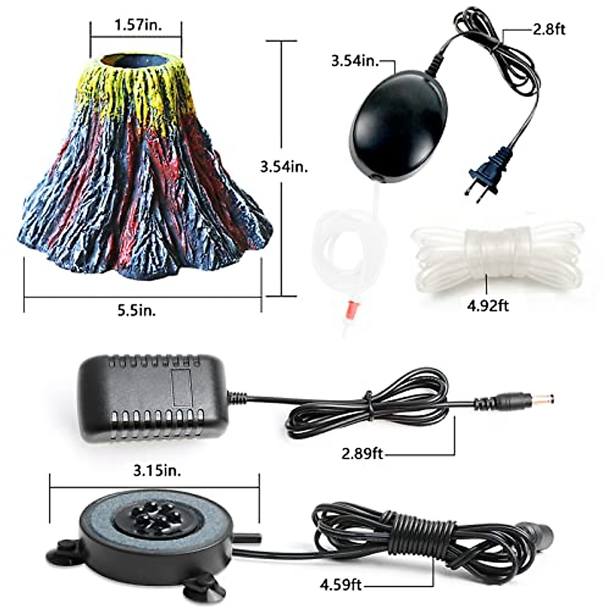 Aquarium Bubble Light with Air Pump, Aquarium Volcano Ornament Oxygenation Kit, Bubbler Decorations for Underwater Fish Tank