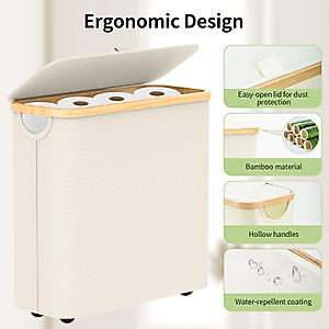 Toilet Paper Storage, 32L Large Toilet Paper Basket Organizer for Bathroom, Toilet Paper Storage Holder Stand with Lid, Footbase, Handle-Beige