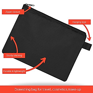 Zipper Bag - Set Of 5 - Carry All Pouch To Organize Travel Toiletries Pens Cosmetics (8 x 6, Black)