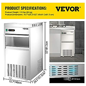 VEVOR 110V Commercial Snowflake Ice Maker 132LBS/24H, ETL Approved Food Grade Stainless Steel Flake Ice Machine Freestanding Flake Ice Maker for Seafood Restaurant, Water Filter and Spoon Included