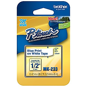 1/2" (12mm) Blue on White P-Touch M Tape for Brother PT-80, PT80 Label Maker
