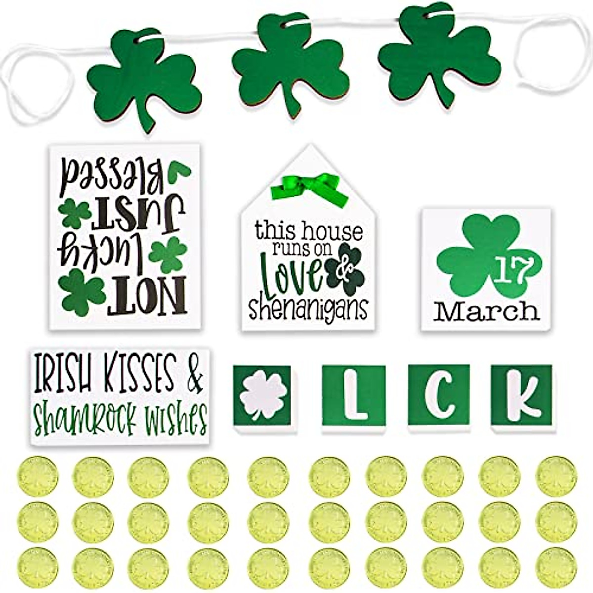 41PCS St Patricks Day Tiered Tray Decor,St Patricks Day Decor,Irish Decor for Home,Shamrock St. Patrick's Day Farmhouse Rustic Wood Signs Irish Themed Centerpieces for Office Kitchen Table Party Decor