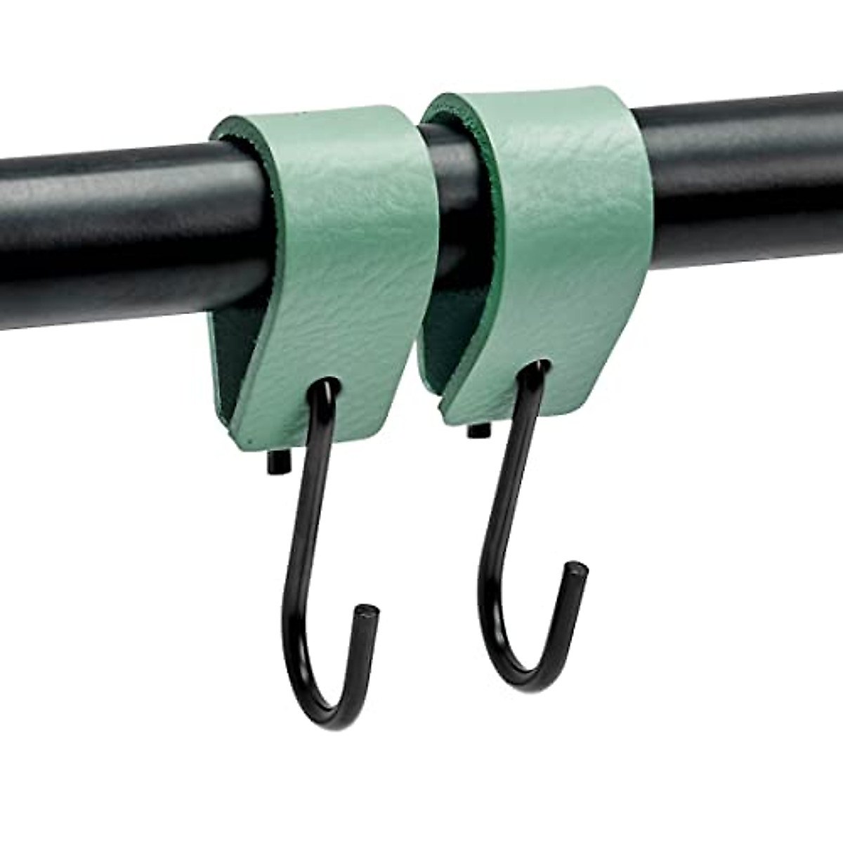 Brute Strength - Multifunctional Leather S-Hooks - Pale Green - 4 Pieces - S Shaped Hooks - Coat Hook - Leather Hooks - Leather s Hooks - Black s Hooks - Kitchen Hooks