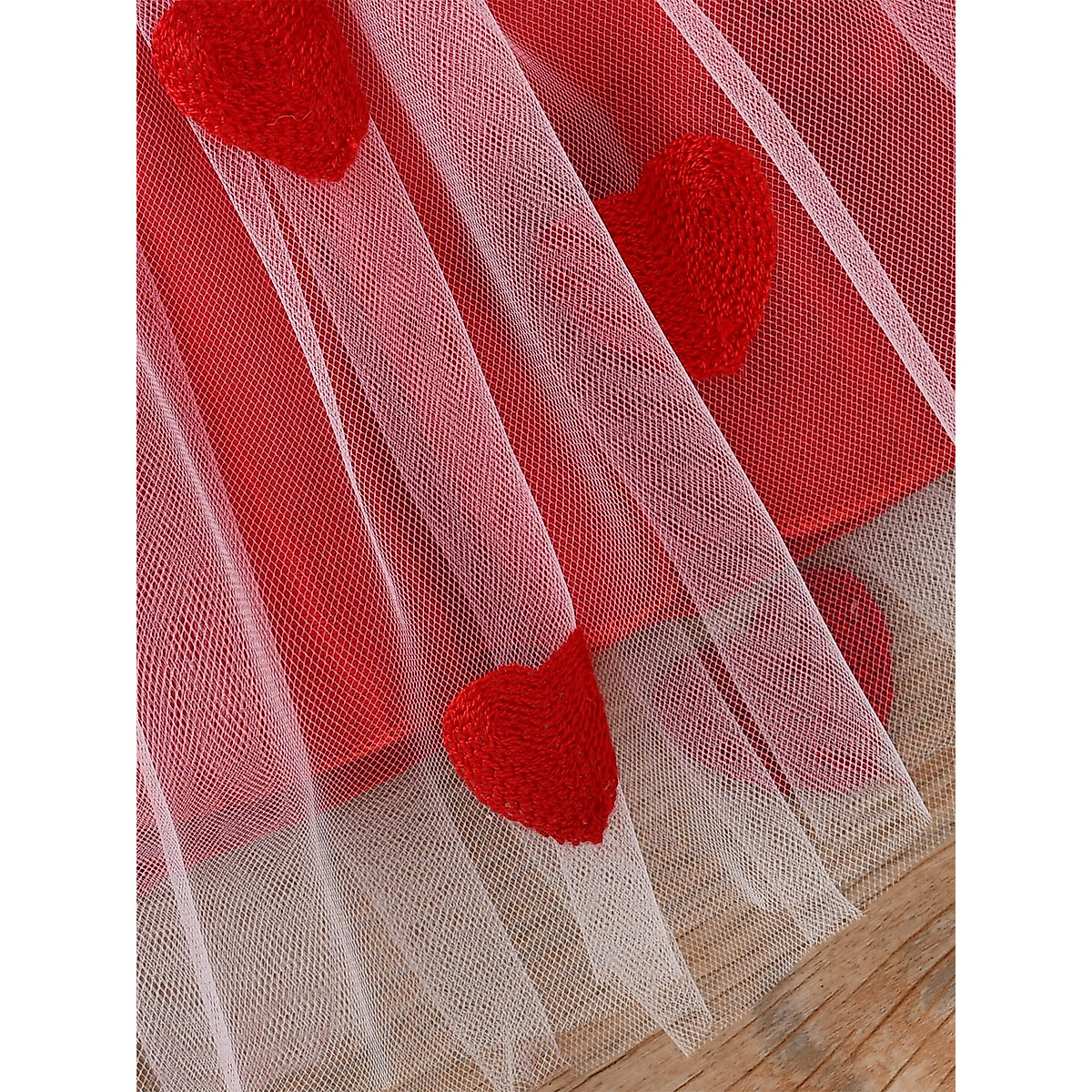 Infant Toddler Baby Girls Valentine's Day Outfit Long Sleeve Heart Lace Tulle Tutu Dress Princess Festival 2ps(Red, 9-12 Months)