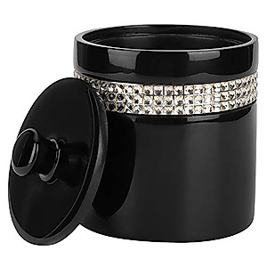 LIZEALUCKY Storage Container with Qtip Holder for Cotton Balls, Cotton Swabs, Round Cotton Pads, Dental Floss, Apothecary Jar(Negro)