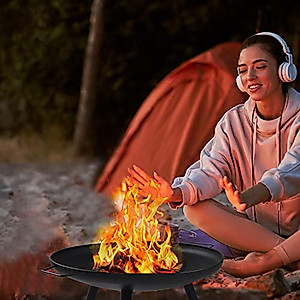 Koreyosh Fire Pit, 21'' Outdoor Patio Steel Fire Pit Wood Burning BBQ Grill Firepit Bowl with Round Mesh Spark Screen Cover Fire Poker for Backyard Garden Camping Picnic Beach Park (Round w/ Grill)