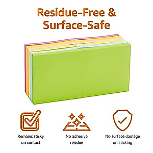 Amazon Basics Square Sticky Notes, 3 x 3-Inch, Assorted Colors, 12-Pack