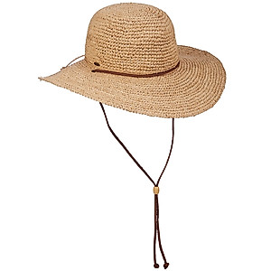 Scala Women's Big Brim Raffia Hat with Leather Chin Cord, Natural, One Size