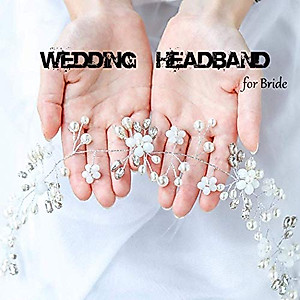 Unicra Flower Bride Wedding Hair Vine Crystal Bridal Headbands Flower Girls Headpiece Pearl Hair Accessories for Women and Girls (Silver)