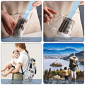 6 in 1 Baby Bottle Brush Set, Bottle Cleaner Kit with Silicone Bottle Brush, Nipple Brush, Straw Cleaning Brush, Soap Dispenser, Baby Bottle Drying Rack for Travel and Home Use (Pink)