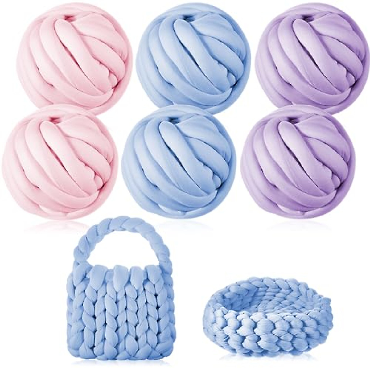 Timgle 6 Pcs Chunky Yarn Arm Knitting Yarns Bulky Yarn for Knitting Hand DIY Knit Throw Blanket Craft, Total 3.3 Lbs(Blue, Purple, Pink)