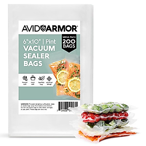 Avid Armor Vacuum Sealer Bags 200 Pint 6x10" Size for Food Saver, Seal a Meal Vac Sealers, BPA Free, Heavy Duty, Meal Prep and Sous Vide Vacume Safe, Universal Designed Food Storage Bag